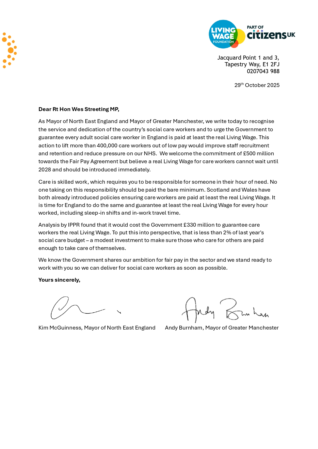 Andy Burnham & Kim McGuiness sign letter urging Government to support a ...